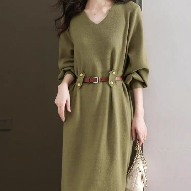 Vネックニットワンピ｜オフィスカジュアル レディース 通販【ミレジェネ】